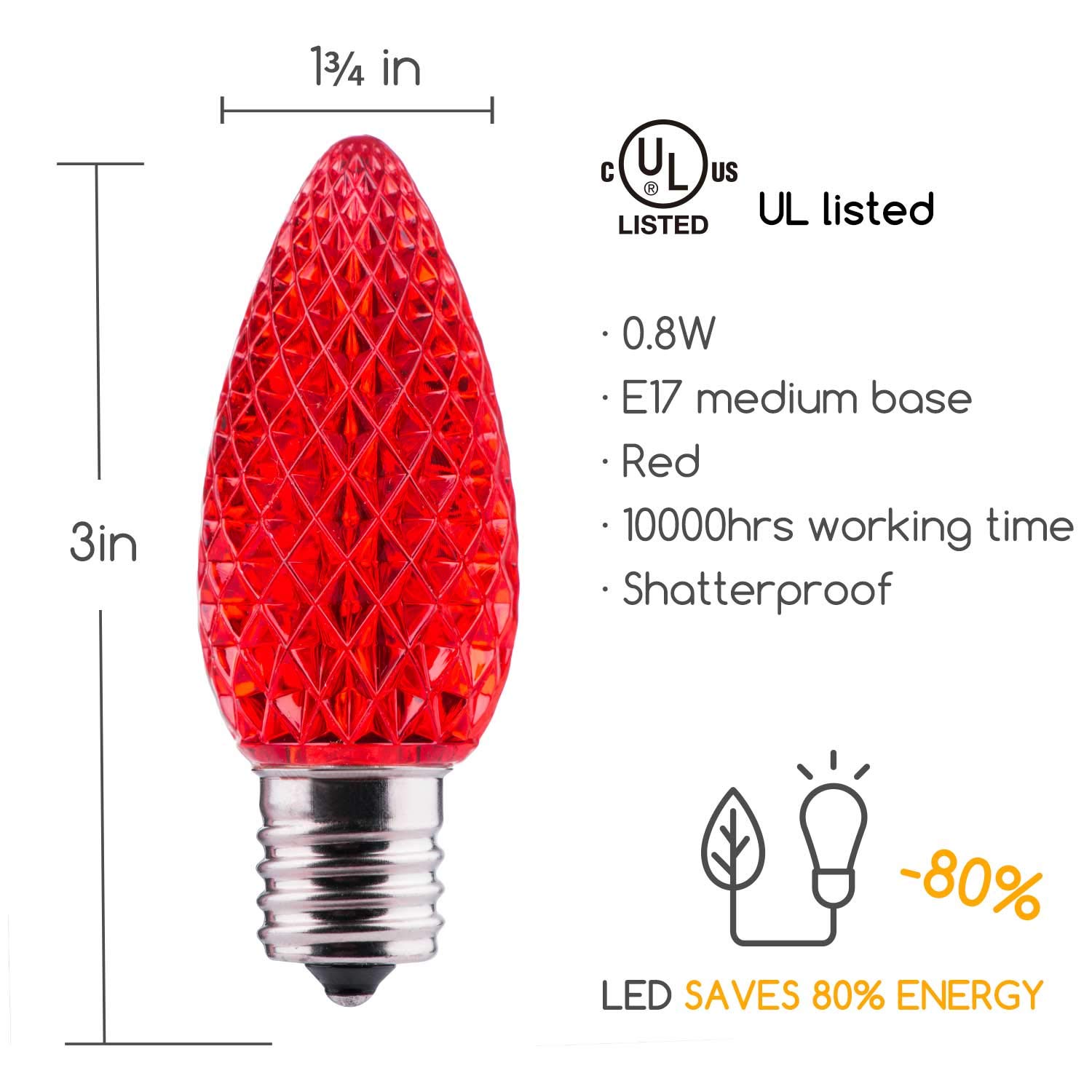 25 Pack C9 Led Replacement Christmas Light Bulb, C9 Shatterproof Led Bulb for Christmas String Light, E17 Intermediate Base, Commercial Grade Dimmable Bulbs, Red