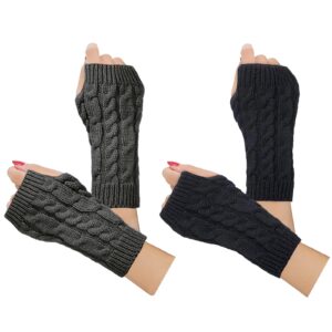 justay women winter warm knit fingerless gloves hand crochet thumbhole arm warmers mittens