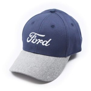 ford vintage script chino twill adjustable baseball cap, blue and grey