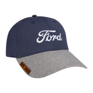 Ford Vintage Script Chino Twill Adjustable Baseball Cap, Blue and Grey