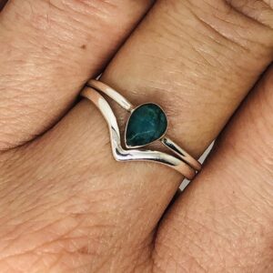 Koral Jewelry Created Emerald Ethnic Vintage Gipsy Pear Stone Ring 925 Sterling Silver Tribal Boho Chic (9)