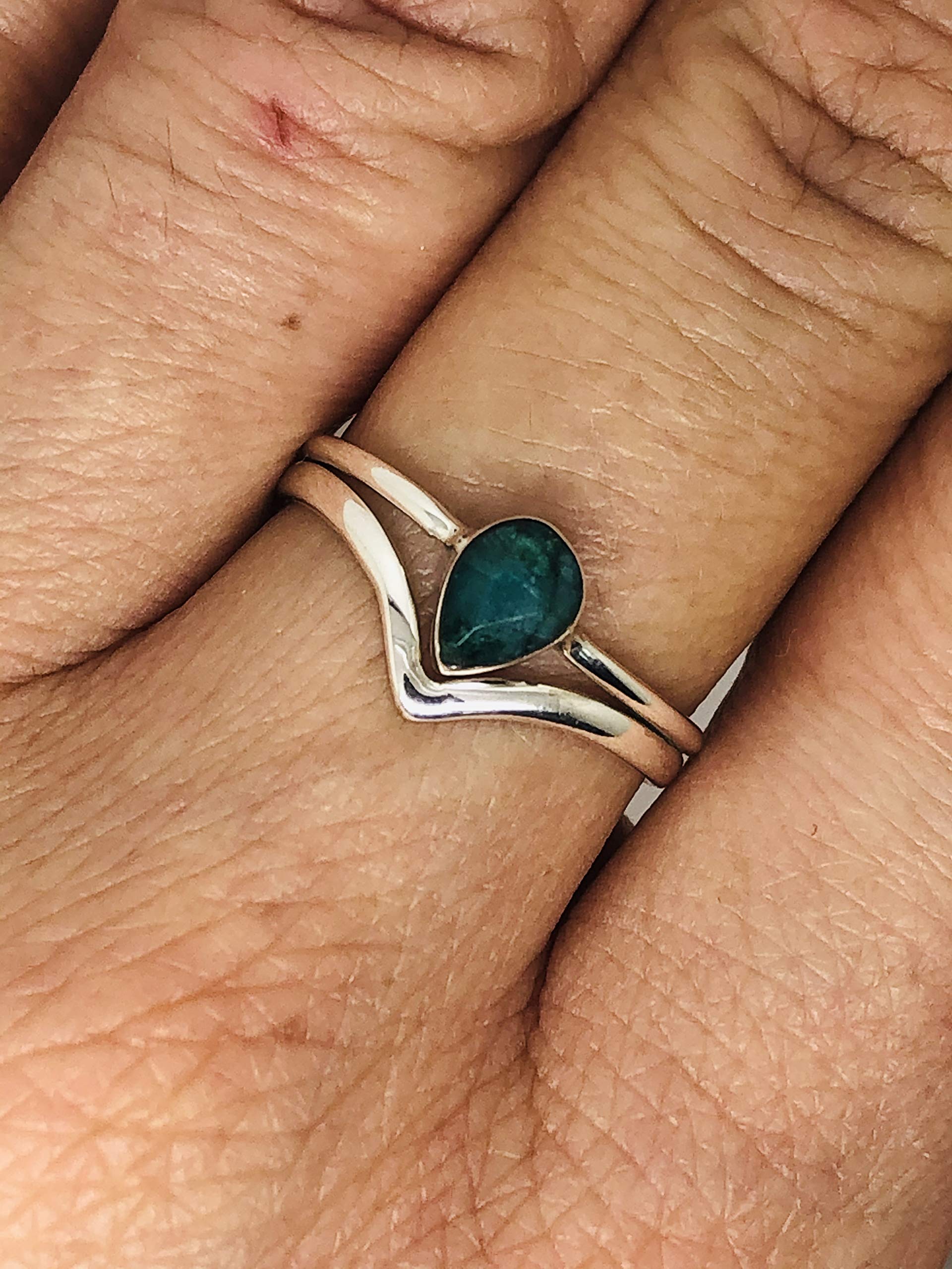 Koral Jewelry Created Emerald Ethnic Vintage Gipsy Pear Stone Ring 925 Sterling Silver Tribal Boho Chic (9)