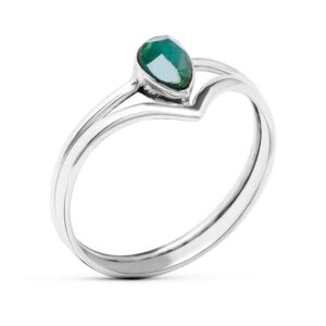 Koral Jewelry Created Emerald Ethnic Vintage Gipsy Pear Stone Ring 925 Sterling Silver Tribal Boho Chic (9)