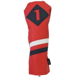 majek retro golf headcover red with white and blue stripe vintage leather style 1 driver head cover fits 460cc drivers classic look