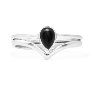 black onyx ethnic vintage gipsy pear stone ring 925 sterling silver tribal boho chic (6)