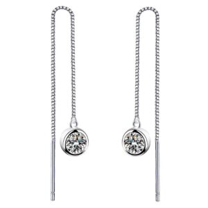 women 925 sterling silver brilliant round cut cz needle threader pull through dangle earrings