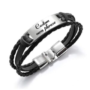 juppe custom leather bracelet, personalized engraved stainless steel bar bracelet bangle gifts for men women husband (custom order)