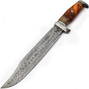 pal 2000 knives bk-9659 custom handmade damascus steel hunting bowie blade knife with sheath