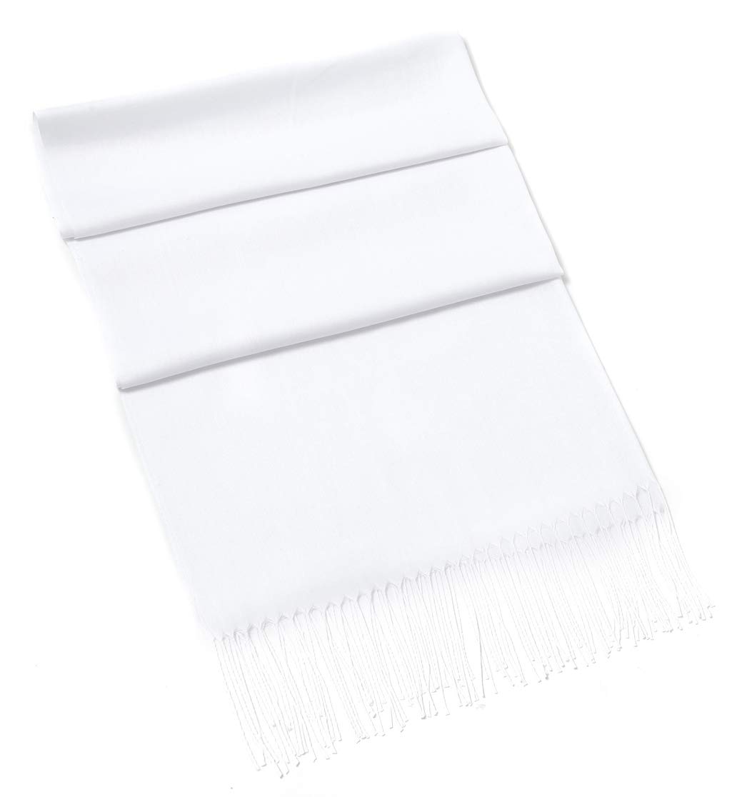 Cindy & Wendy Pashmina Shawls and Wraps Large Scarfs for Women Wedding Party Bridal Long Fashion Solid Shawl Wrap with Fringes (pure white)