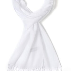 Cindy & Wendy Pashmina Shawls and Wraps Large Scarfs for Women Wedding Party Bridal Long Fashion Solid Shawl Wrap with Fringes (pure white)