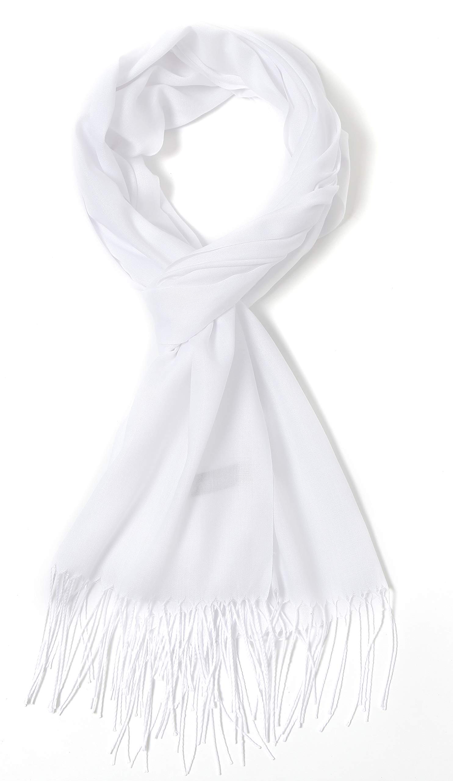 Cindy & Wendy Pashmina Shawls and Wraps Large Scarfs for Women Wedding Party Bridal Long Fashion Solid Shawl Wrap with Fringes (pure white)