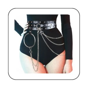 nicute leather waist belt chain punk fashion body chain black halloween accessories belt for women