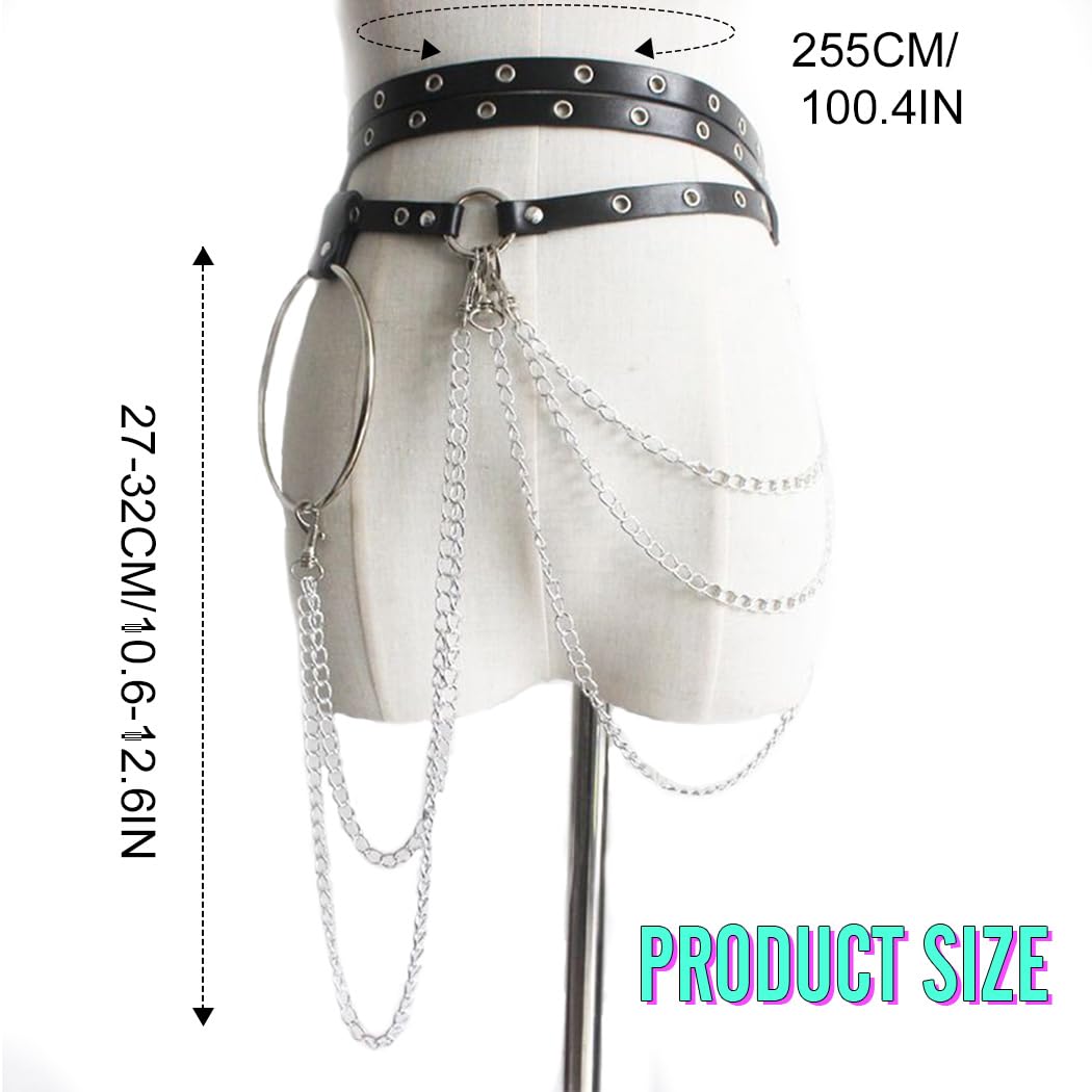 Nicute Leather Waist Belt Chain Punk Fashion Body Chain Black Halloween Accessories Belt for Women