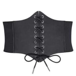 whippy women's lace-up corset elastic waist belt, tied waspie wide belt for women halloween costume, black, xs