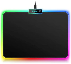 hcman rgb gaming mouse pad, small mousepad 340×245×3mm, pc gaming accessories led mouse mat for desk, mouse pads boy gifts for computer gamer - black