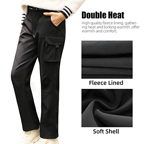 JOMLUN Boy's Fleece Lined Hiking Pants Waterproof Windproof Warm Soft Shell Outdoor Cargo Pants Snow Ski Walking Trousers