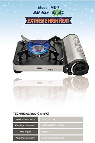 Maxsun Portable Gas Stove MS-7 (Silver) 11,500 BTU, Extreme High Power, Camp Stove, w/Carrying Case