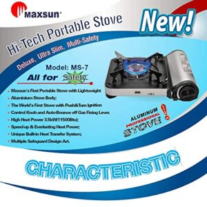 Maxsun Portable Gas Stove MS-7 (Silver) 11,500 BTU, Extreme High Power, Camp Stove, w/Carrying Case