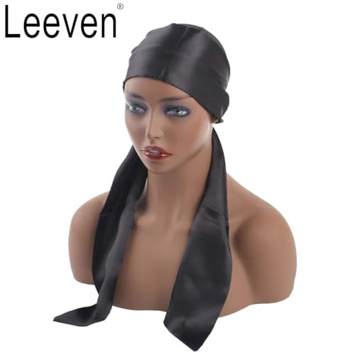 Leeven 2 Pcs Silky Satin Edge Scarves 4.5”x54” Large Wig Grip Band Women Satin Headband For Lace front Wigs Non Slip Hair Wrap Black Satin Edge Laying Scarf For Makeup, Facial,Sport,Yoga