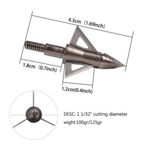 Bowhunting 100 Grain, 3 Blade Broadhead Steel Tips for Archery Crossbow Bolts Arrows, 1" Cutting Diameter, 12 Pack