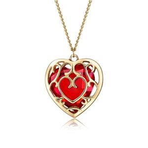 ailuor zelda heart necklace, zelda heart container necklace cosplay anime necklace created sapphire ruby big heart pendant necklace anime jewelry for women men (red)