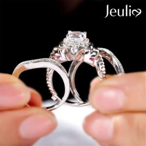 Jeulia 2.5 Carat Elephant Ring 3PC Wedding Ring Set for Women 925 Sterling Silver Round Cut Engagement Rings Cubic Zirconia Bridal Band Rings CZ Solitaire Promise Anniversary Rings for Her (7.5)