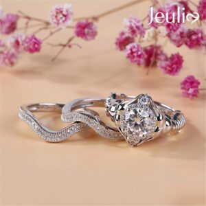 Jeulia 2.5 Carat Elephant Ring 3PC Wedding Ring Set for Women 925 Sterling Silver Round Cut Engagement Rings Cubic Zirconia Bridal Band Rings CZ Solitaire Promise Anniversary Rings for Her (7.5)