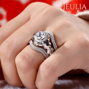 Jeulia 2.5 Carat Elephant Ring 3PC Wedding Ring Set for Women 925 Sterling Silver Round Cut Engagement Rings Cubic Zirconia Bridal Band Rings CZ Solitaire Promise Anniversary Rings for Her (7.5)