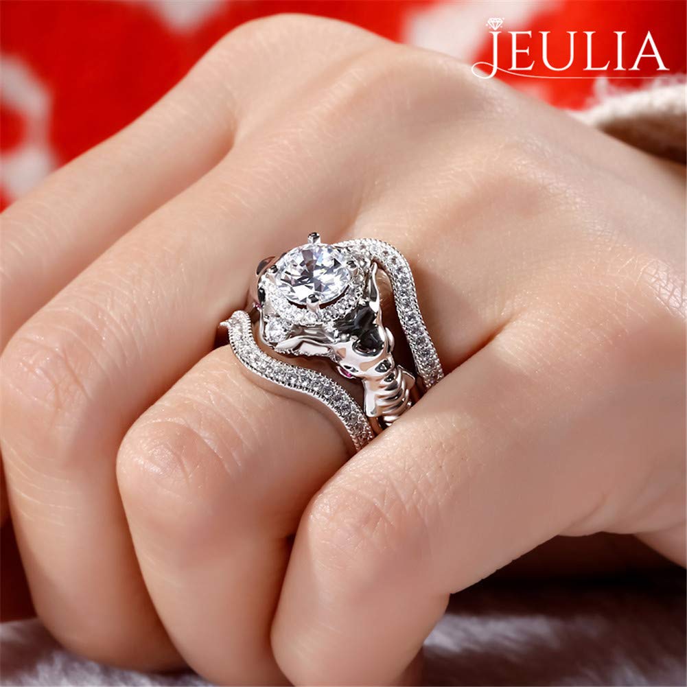 Jeulia 2.5 Carat Elephant Ring 3PC Wedding Ring Set for Women 925 Sterling Silver Round Cut Engagement Rings Cubic Zirconia Bridal Band Rings CZ Solitaire Promise Anniversary Rings for Her (7.5)