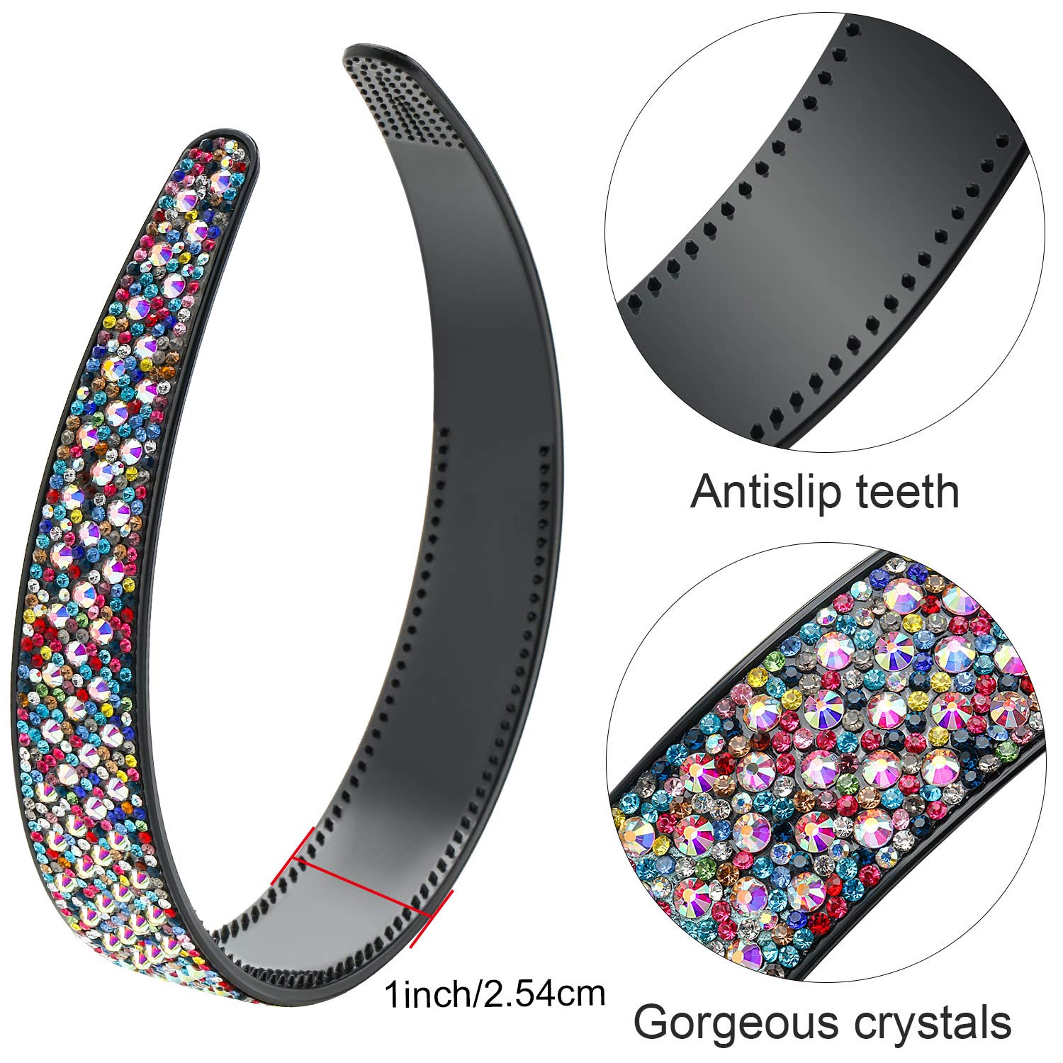 4 Pieces Crystal Rhinestone Headband Teeth Comb Headbands Plastic Hair Band Crystal Beaded Bling Hairbands Non-slip Hard Headbands for Women Girls Lady Hair Accessories (1 Inch)