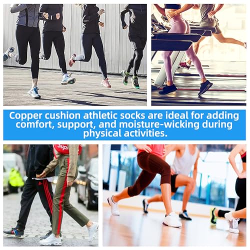 Kodal Copper Cushioned Athletic Ankle Socks, Low Cut Training Socks, Odor Free, Moisture Wicking, Arch Compression (5 Pairs)