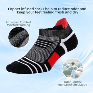 Kodal Copper Cushioned Athletic Ankle Socks, Low Cut Training Socks, Odor Free, Moisture Wicking, Arch Compression (5 Pairs)