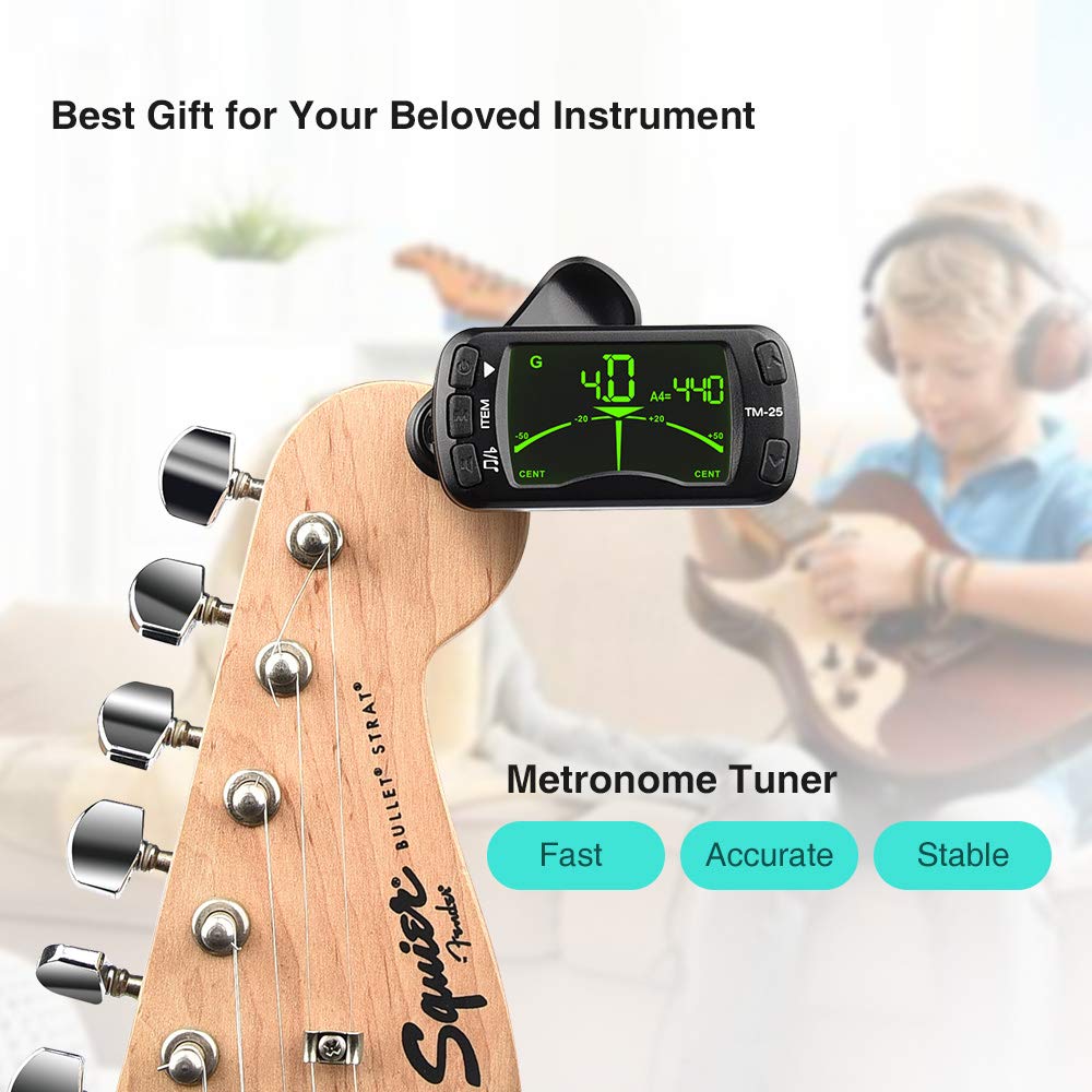 LEKATO Guitar Tuner Clip On Metronome Tuner Tone Generator 3 in 1 Multifunction Portable for All Instruments, Bass, Chromatic, Instruments, Violin and Ukulele (Battery Clipped on the Silicone Pad)