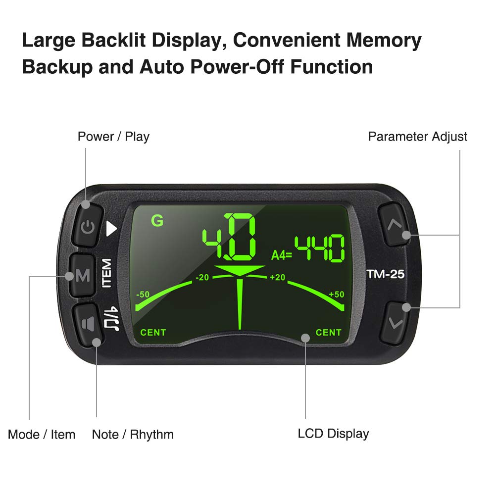 LEKATO Guitar Tuner Clip On Metronome Tuner Tone Generator 3 in 1 Multifunction Portable for All Instruments, Bass, Chromatic, Instruments, Violin and Ukulele (Battery Clipped on the Silicone Pad)