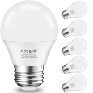 cotanic a15 led bulb, ceiling fan bulbs 6w (60w equivalent),4000k natural daylight,e26 standrad base light,600lm,cri 80+ led globe shape bulb,non-dimmable,6 packs