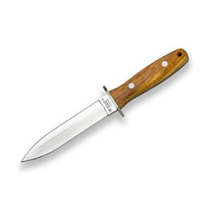 joker full tang mount knife lince co43, 5,9 inches mova blade, olive wood handle, with leather sheath, fishing tool, hunting, camping and hiking