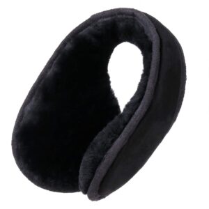 maxw winter wool ear muffs for men and women cute fluffy earmuffs soft cozy outdoor ear warmer black