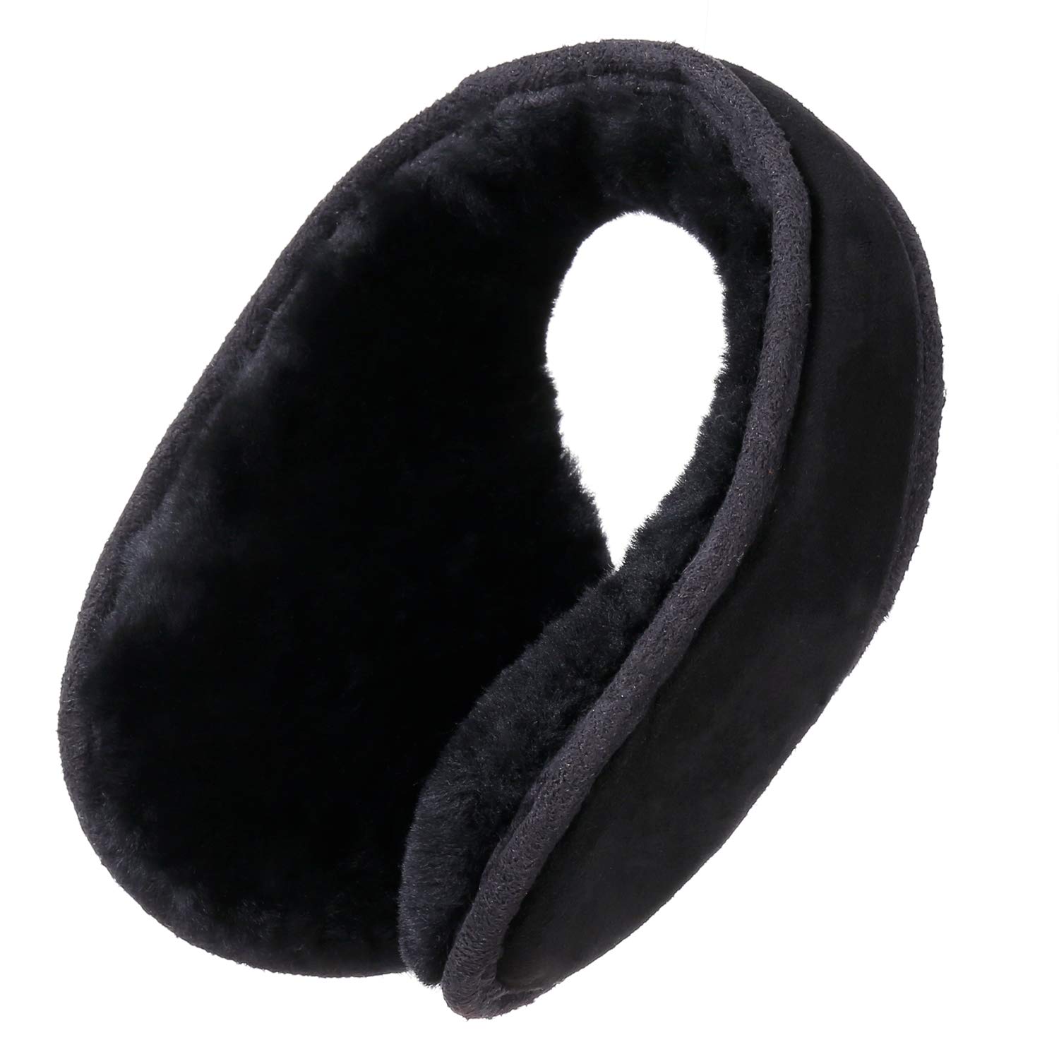 MaxW Winter Wool Ear Muffs for Men and Women Cute Fluffy Earmuffs Soft Cozy Outdoor Ear Warmer Black