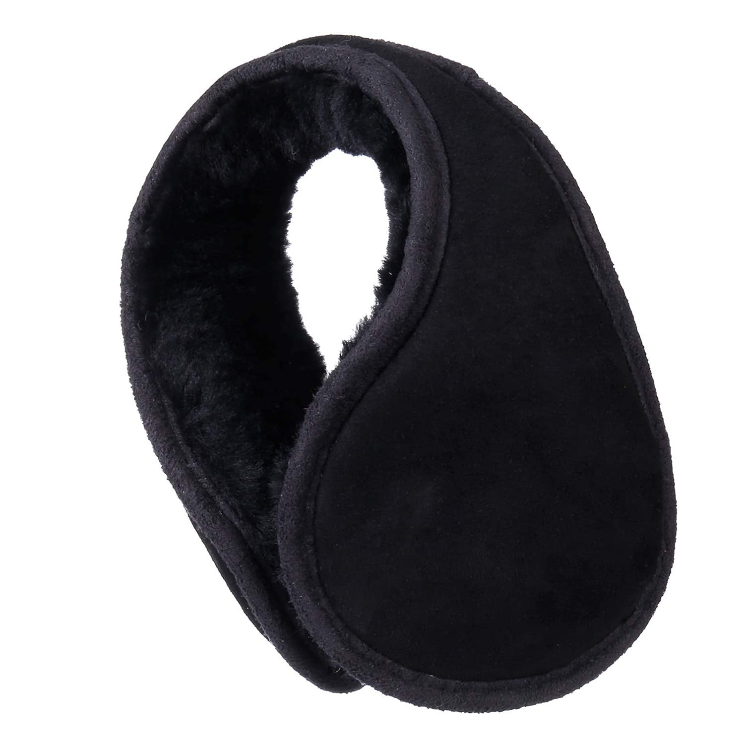 MaxW Winter Wool Ear Muffs for Men and Women Cute Fluffy Earmuffs Soft Cozy Outdoor Ear Warmer Black