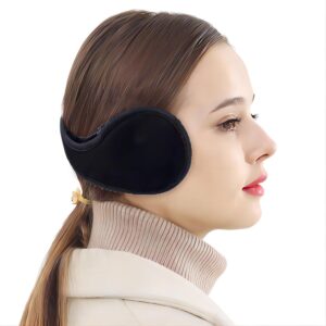 MaxW Winter Wool Ear Muffs for Men and Women Cute Fluffy Earmuffs Soft Cozy Outdoor Ear Warmer Black