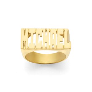 silver n style lee 133z personalized gold 10mm large size block letter name ring (yellow gold 10k, 10.5)