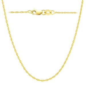 jewelry affairs 14k yellow real gold rope chain necklace, 1.1mm, 18"