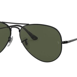 Ray-Ban RB3689 Aviator Metal II Sunglasses, Black/G-15 Green, 62 mm