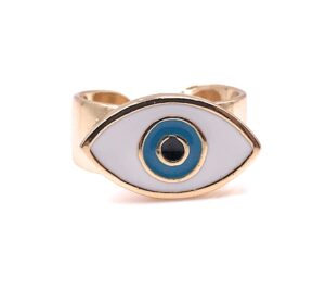 leslie boules 18k gold plated evil eye enamel ring adjustable for women