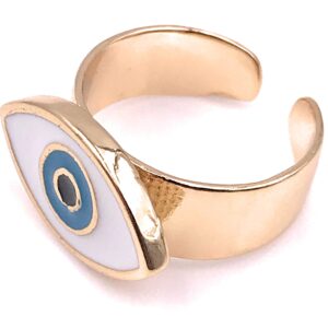 LESLIE BOULES 18K Gold Plated Evil Eye Enamel Ring Adjustable for Women