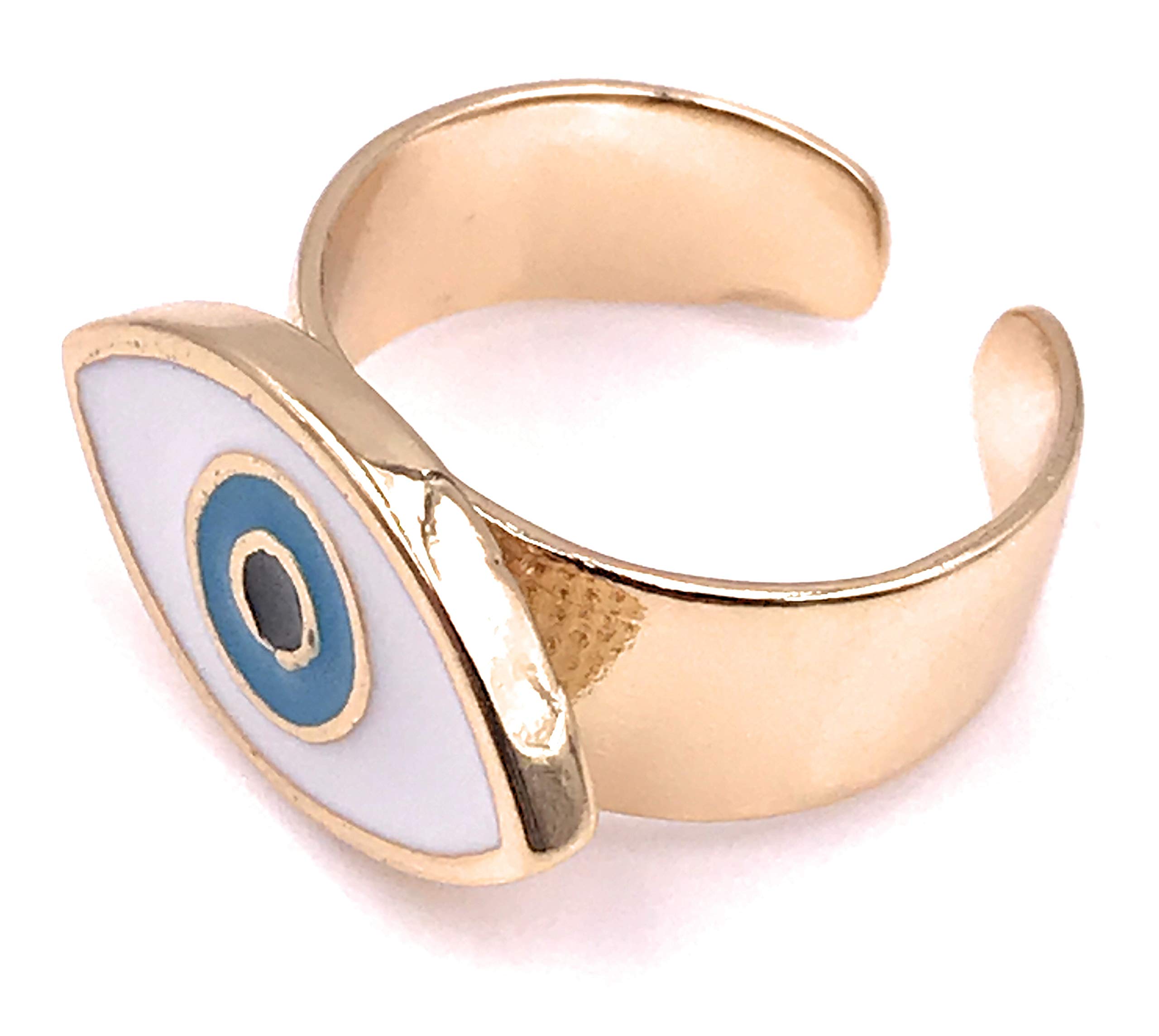 LESLIE BOULES 18K Gold Plated Evil Eye Enamel Ring Adjustable for Women