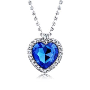 ailuor titanic heart of the ocean neckalce, royal blue crystal created sapphire pendant with silver plated necklace jewelry (blue)