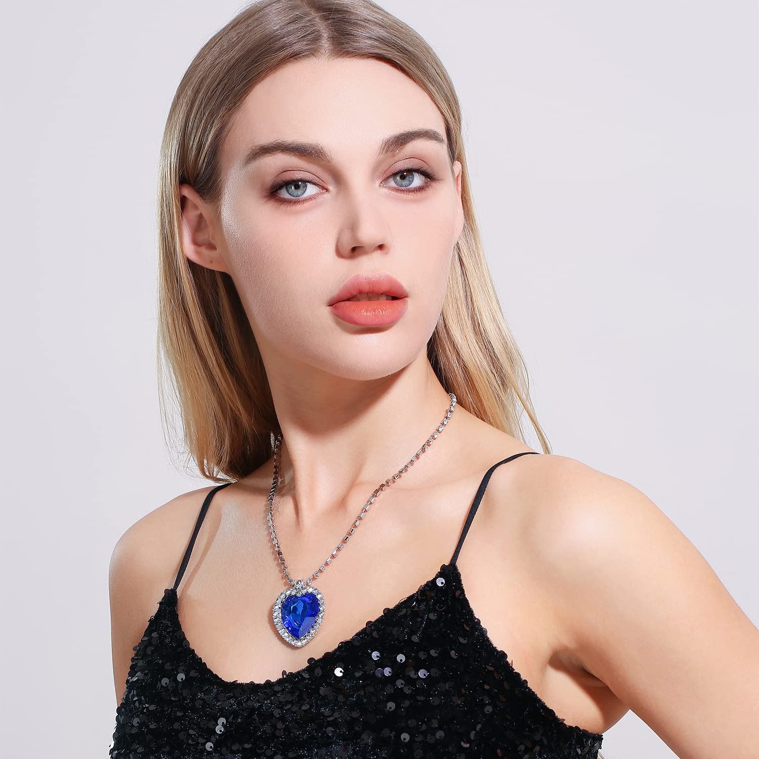 AILUOR Titanic Heart of The Ocean Neckalce, Royal Blue Crystal Created Sapphire Pendant with Silver Plated Necklace Jewelry (Blue)