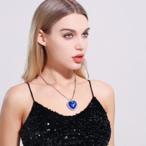 AILUOR Titanic Heart of The Ocean Neckalce, Royal Blue Crystal Created Sapphire Pendant with Silver Plated Necklace Jewelry (Blue)