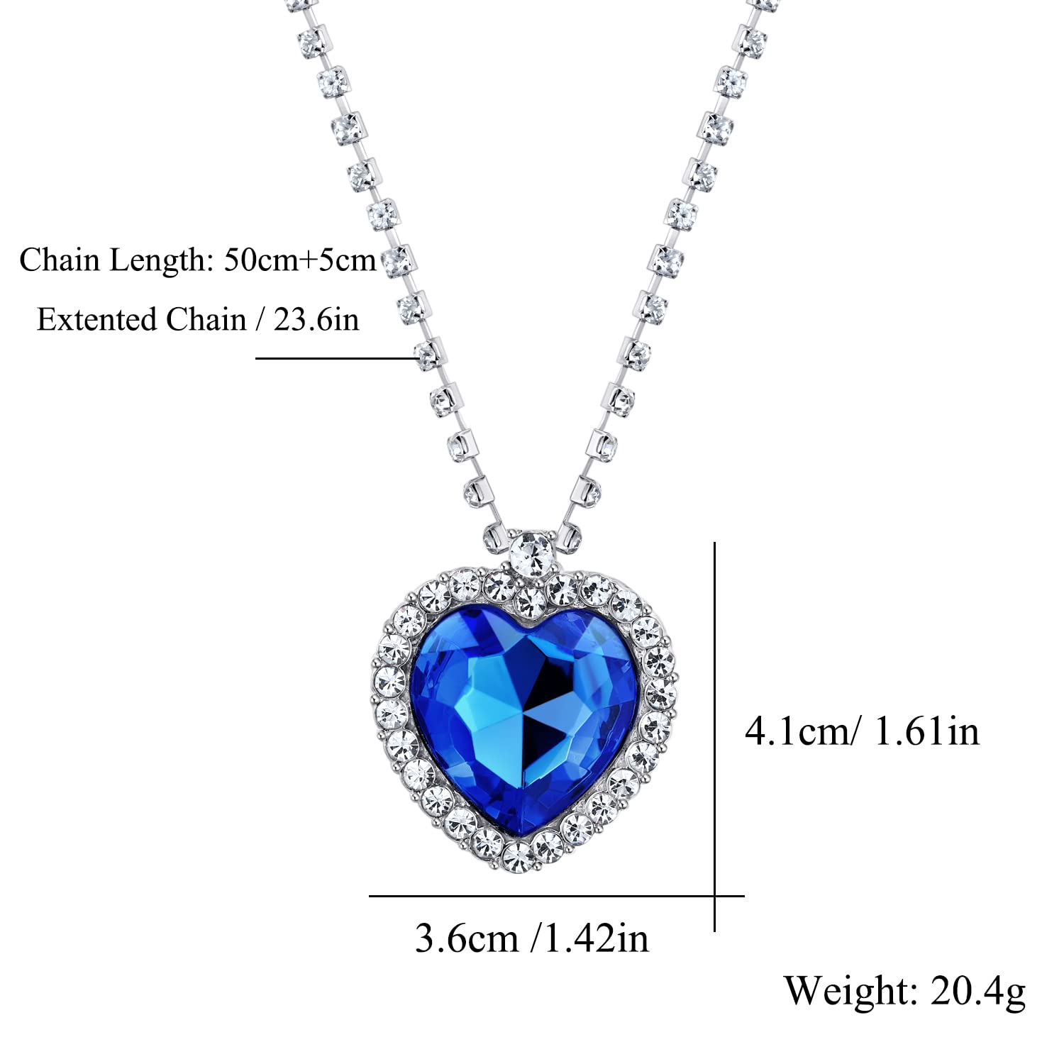 AILUOR Titanic Heart of The Ocean Neckalce, Royal Blue Crystal Created Sapphire Pendant with Silver Plated Necklace Jewelry (Blue)